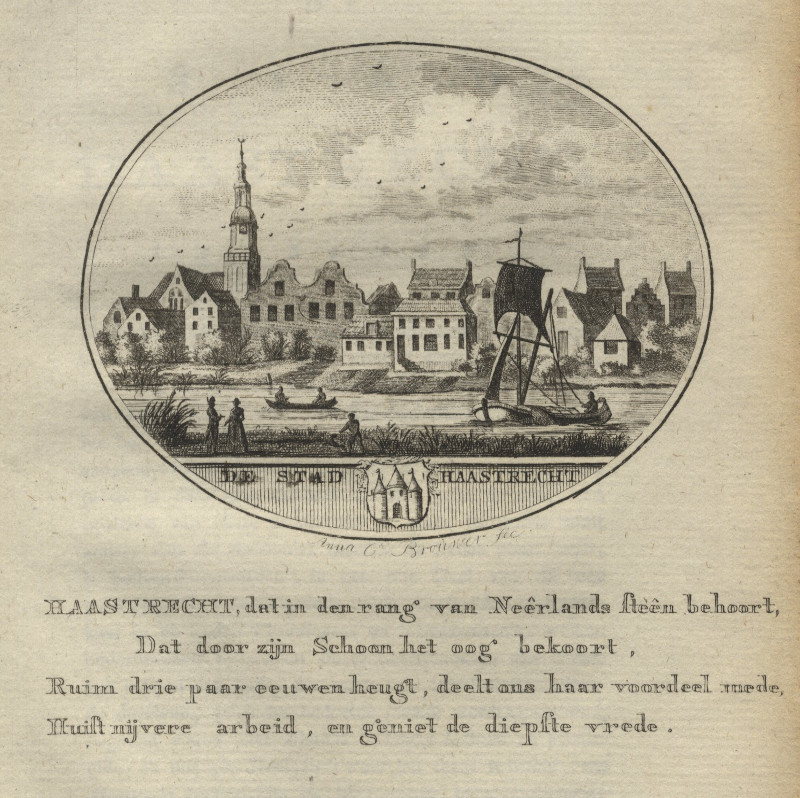 De Stad Haastrecht, een antieke prent van Haastrecht in Zuid-Holland ...
