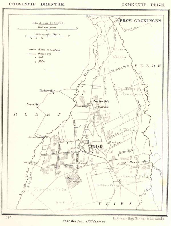 Kuyper gemeentekaart Gemeente Peize (1867)